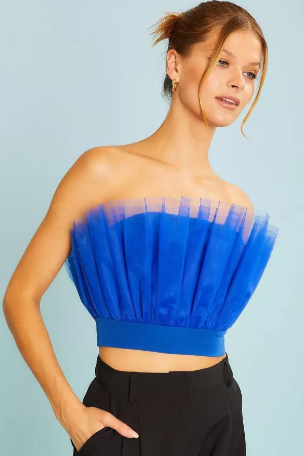 Wholesale Layered Ruffle Mesh Crop Top - Mainstrip