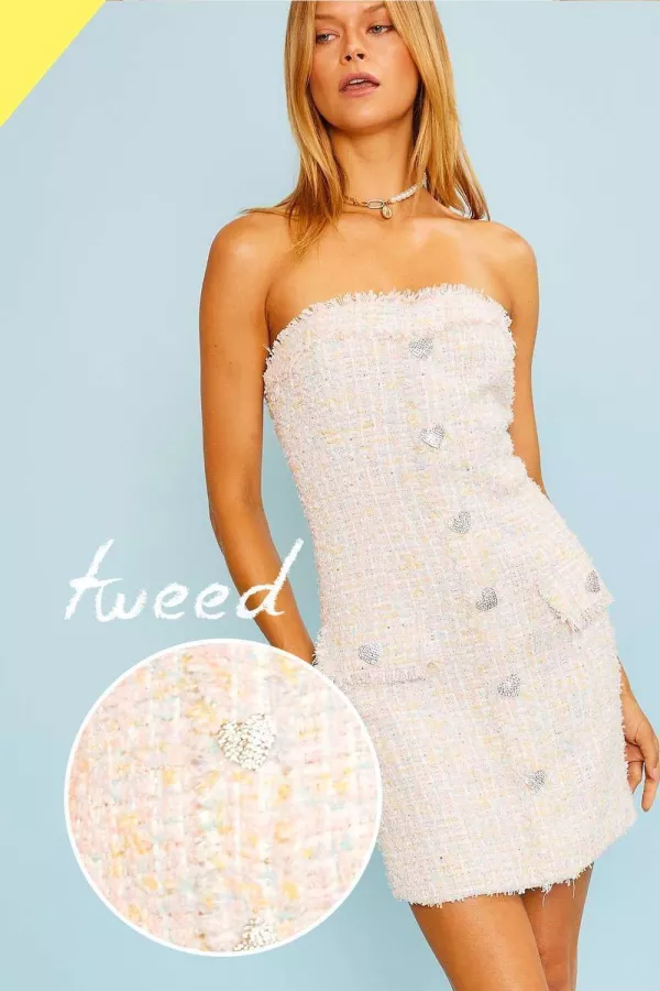 Wholesale Rhinestone Frayed Tweed Mini Dress - Mainstrip