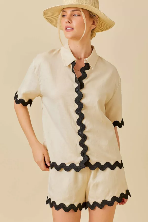 Wholesale Ric Rac Trim Solid Shirts - Mainstrip