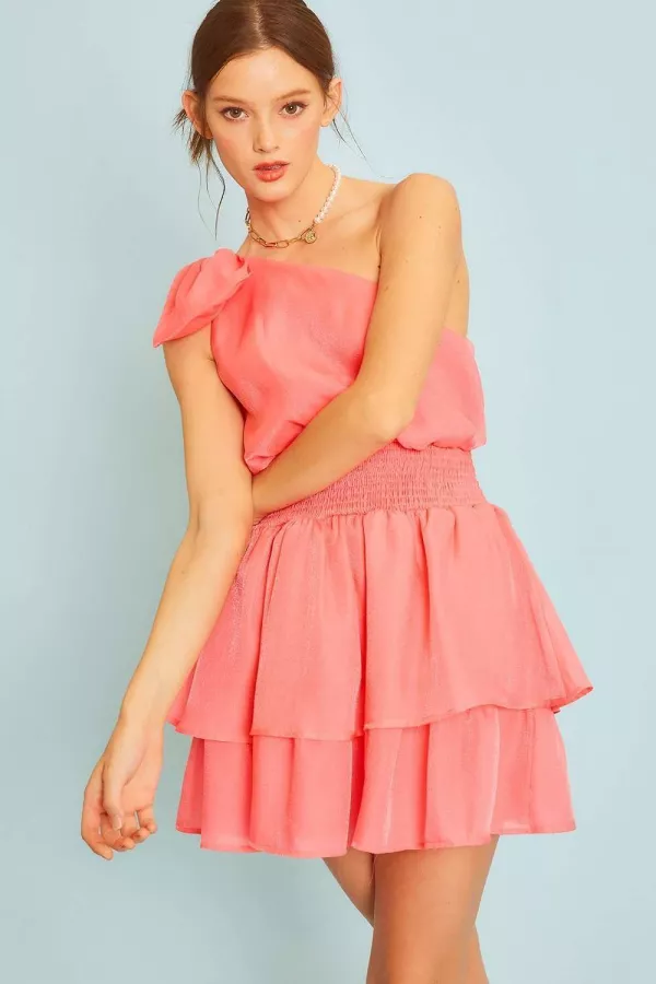 Wholesale One-Side Shoulder Big Ribbon Mini Dress - Mainstrip