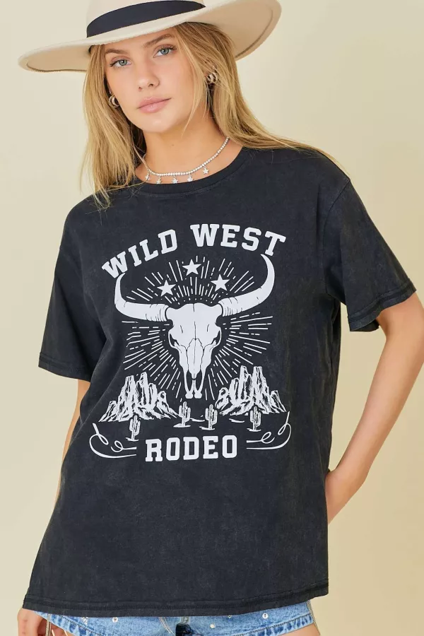 Wholesale Washing Distressed Rodeo Graphic Print Tunic Top - Mainstrip