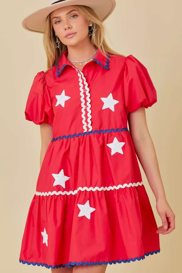 Wholesale 4th of July Ric Rac Trim Dress - Mainstrip