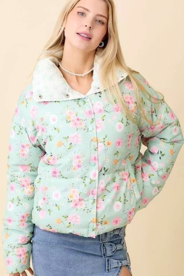 Wholesale Floral Printed Puffer Jacket - Mainstrip
